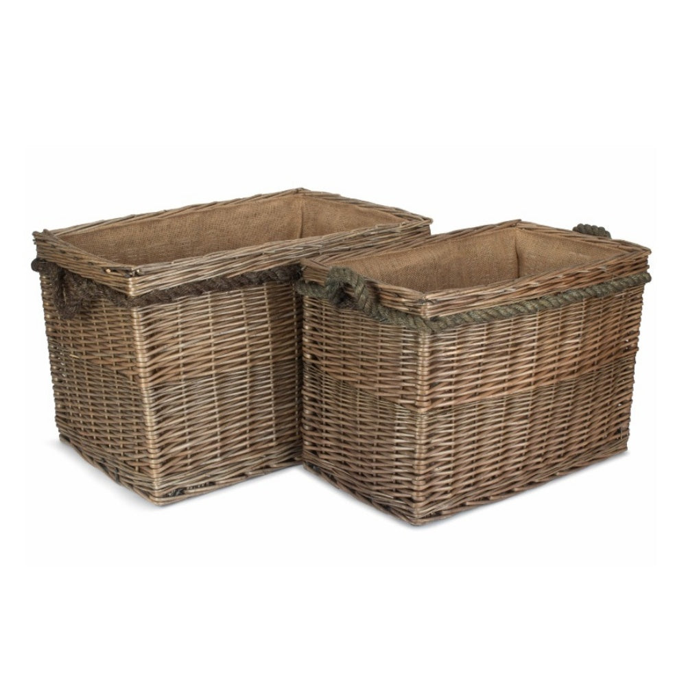 Rectangular Rope Handled Wicker Log Basket | Red Hamper