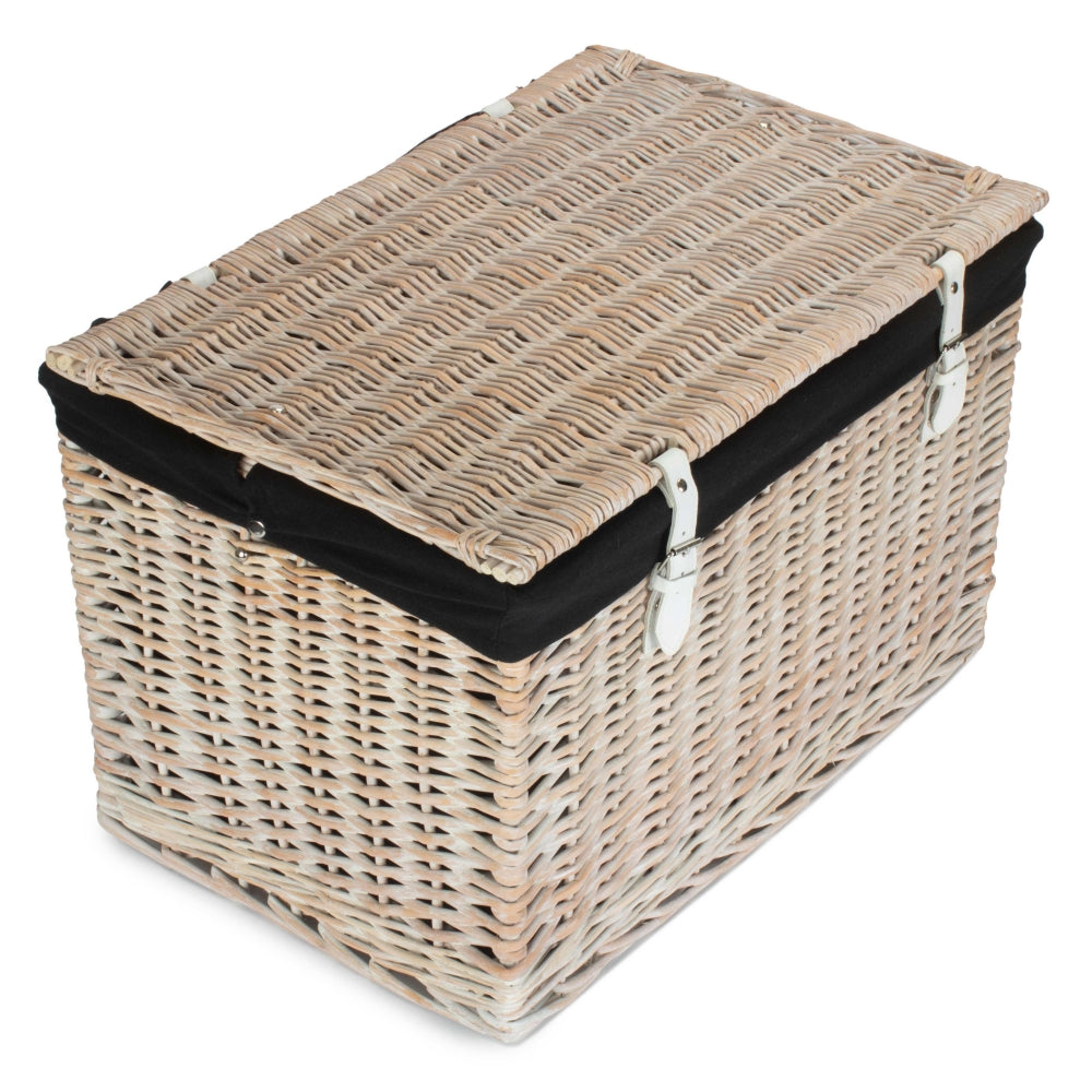 60cm Whitewash Chest Wicker Storage Basket | Red Hamper
