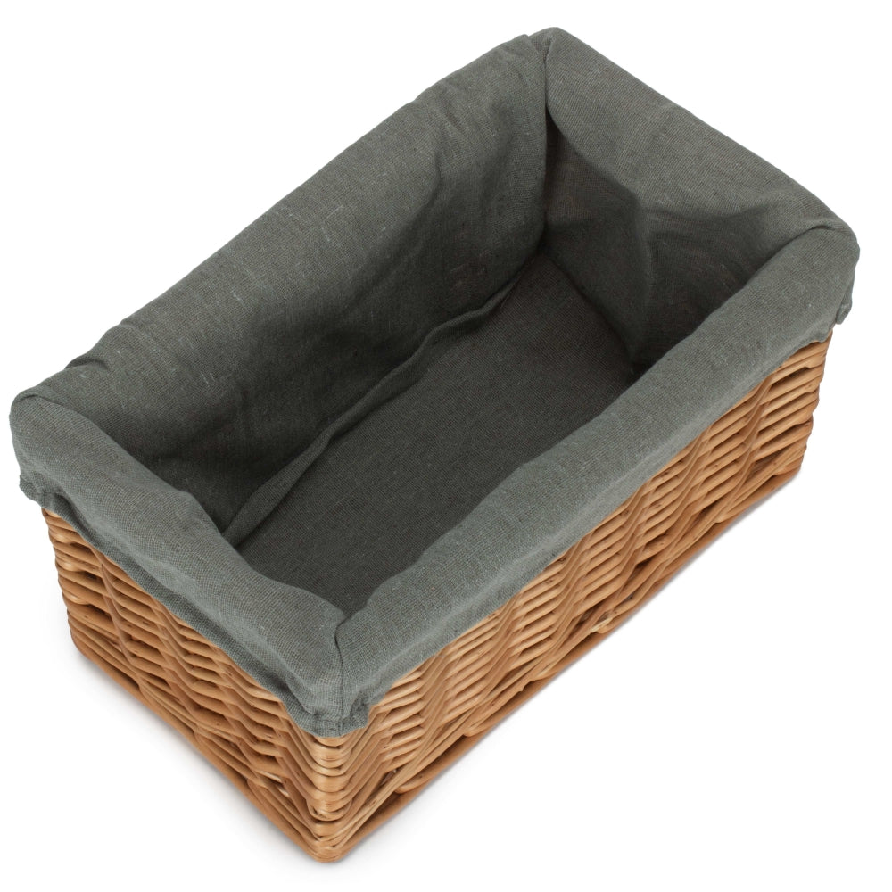 Double Steamed Grey Cotton Lined Willow Storage Baskets | Red Hamper