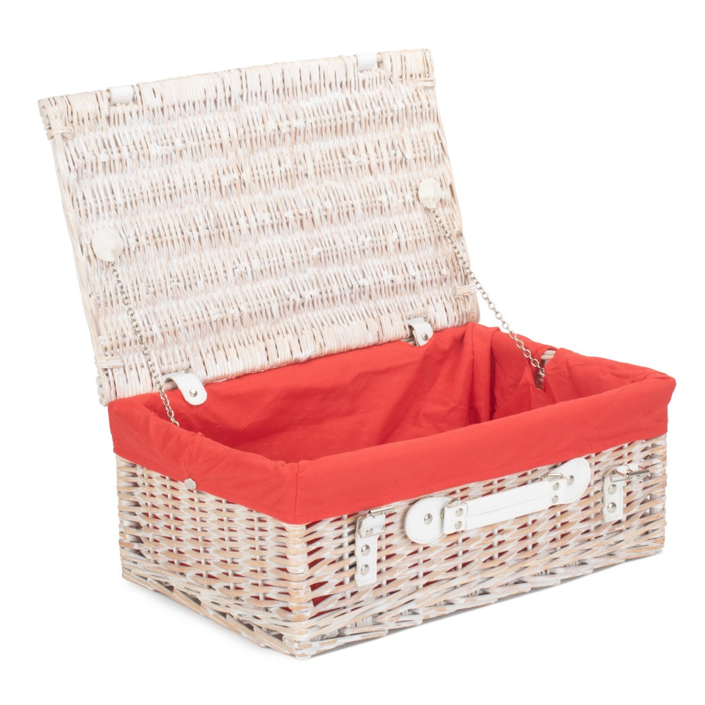 45cm White Wash Willow Wicker Picnic Basket | Red Hamper