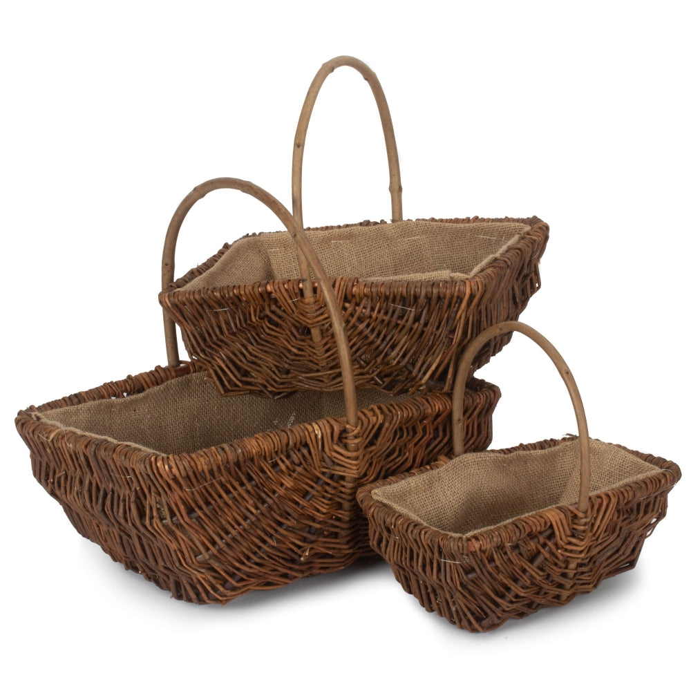 Rectangular Unpeeled Willow Garden Trug With Hessian Lining | Red Hamper