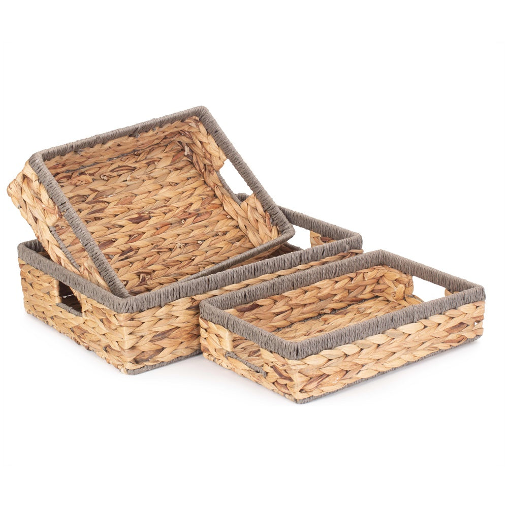 Grey Rope Border Rectangular Water Hyacinth Tray | Red Hamper